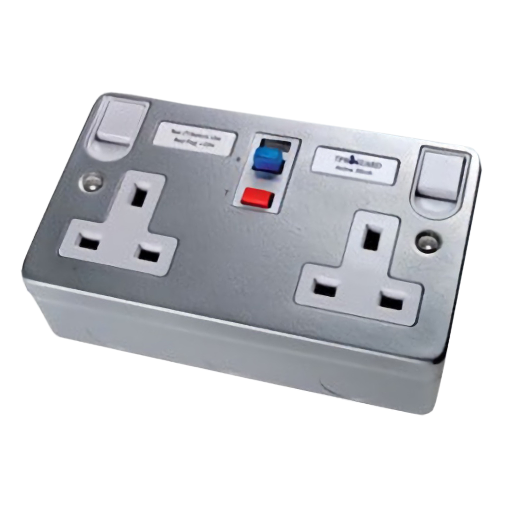 Metal Clad 13A RCD Double Socket 2 Gang Switched - Elevator Equipment